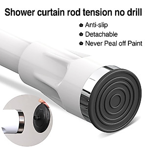 White Shower Curtain Rod Spring Tension No Drill, Adjustable Shower Rods for Bathroom Tension 40-84 inch, Never Fall Rust Proof Outdoor Long Tension Curtain Rod for closet,Patio,Window,Clawfoot Tub