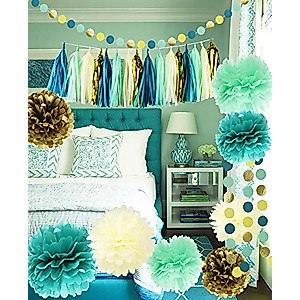 Teal Gold Birthday Party Decorations for Women Qian's Party Teal Mint Gold Bridal Shower Decorations/Teal Gold Wedding /Bachelorette/Baby Shower Decorations/Teal Mint Gold Birthday Party