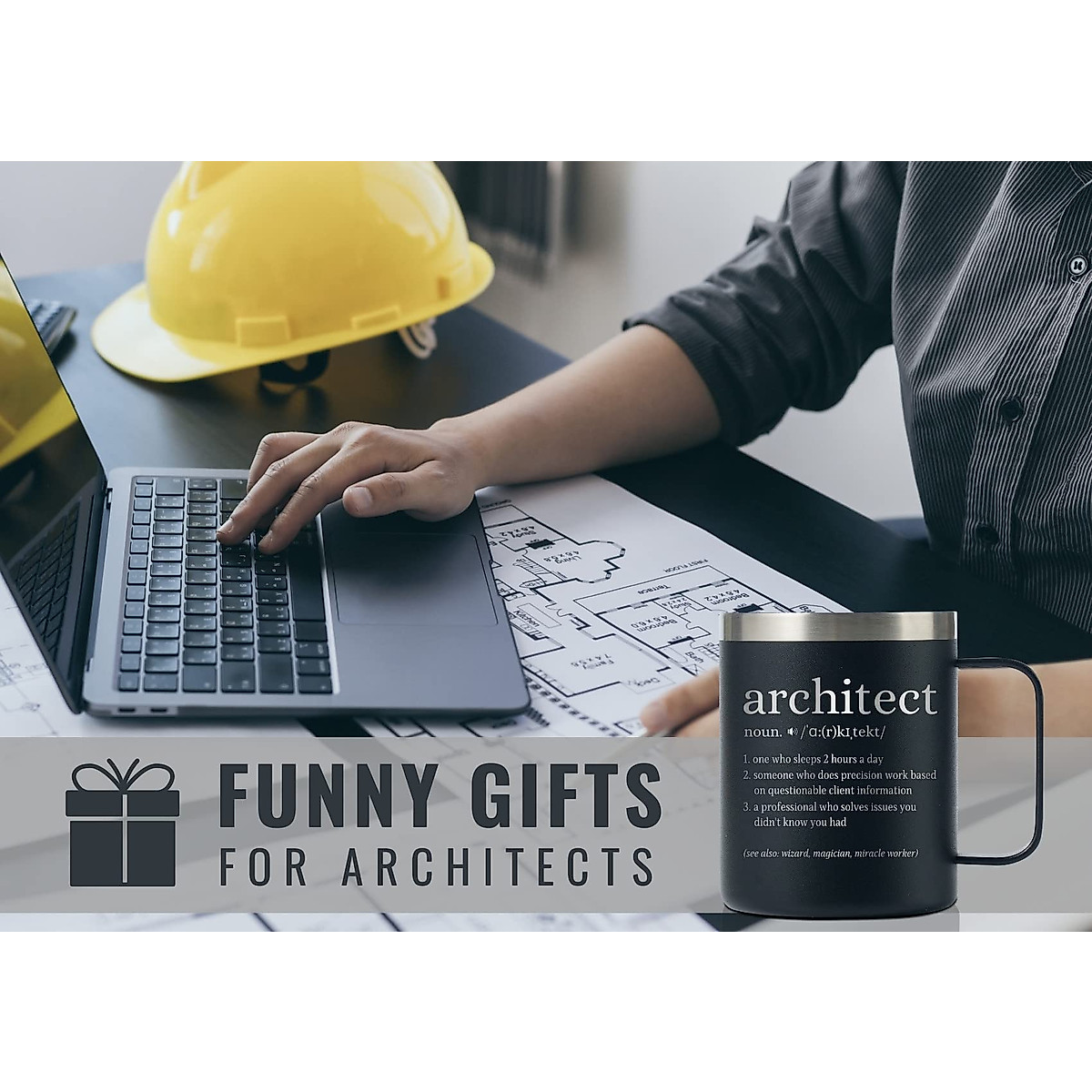 Onebttl Funny Architect Gifts, Architecture Gifts For Christmas, Birthday, 12Oz Stainless Steel Tumbler Travel Mug - Black Definition