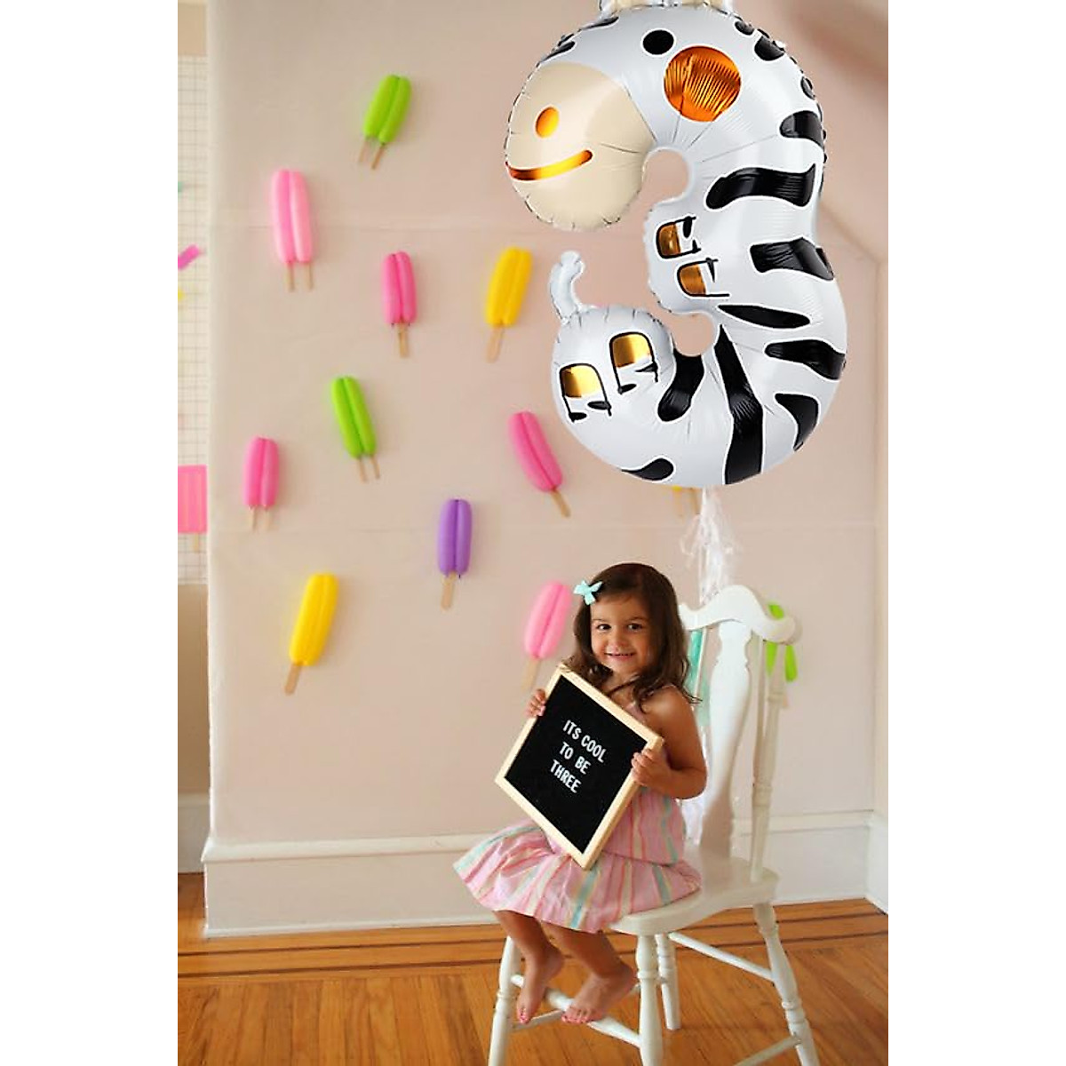 40 inch Number Balloons, Cartoon Zebra Balloon, Number 3 Balloon, Perfect Large Balloon for Fun 3rd 13 30 Birthday Decorations