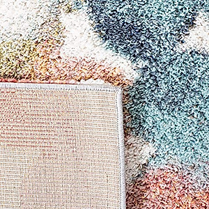 SAFAVIEH Calista Shag Collection 8' x 10' Red/Blue CAL118Q Abstract Non-Shedding Living Room Bedroom Dining Room Entryway Plush 1-inch Thick Area Rug