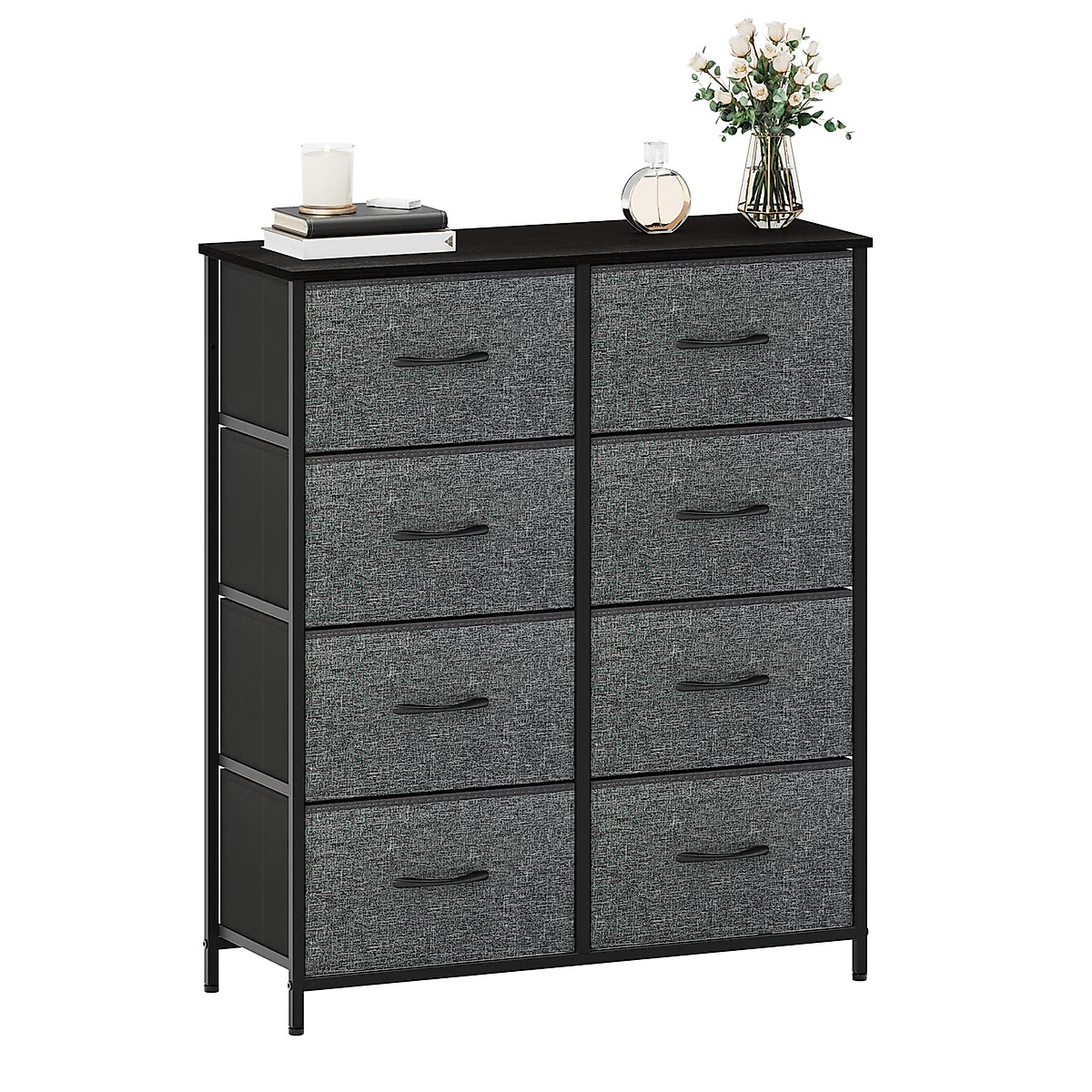 Maxtown 8 Drawer Dresser, Storage Tower with Fabric Box,Clothes Organizer, Bedroom Tall Dresser with Metal Frame and Wood Shelves, Dressers & chests of Drawers for Bedroom, Entryway, Office Black