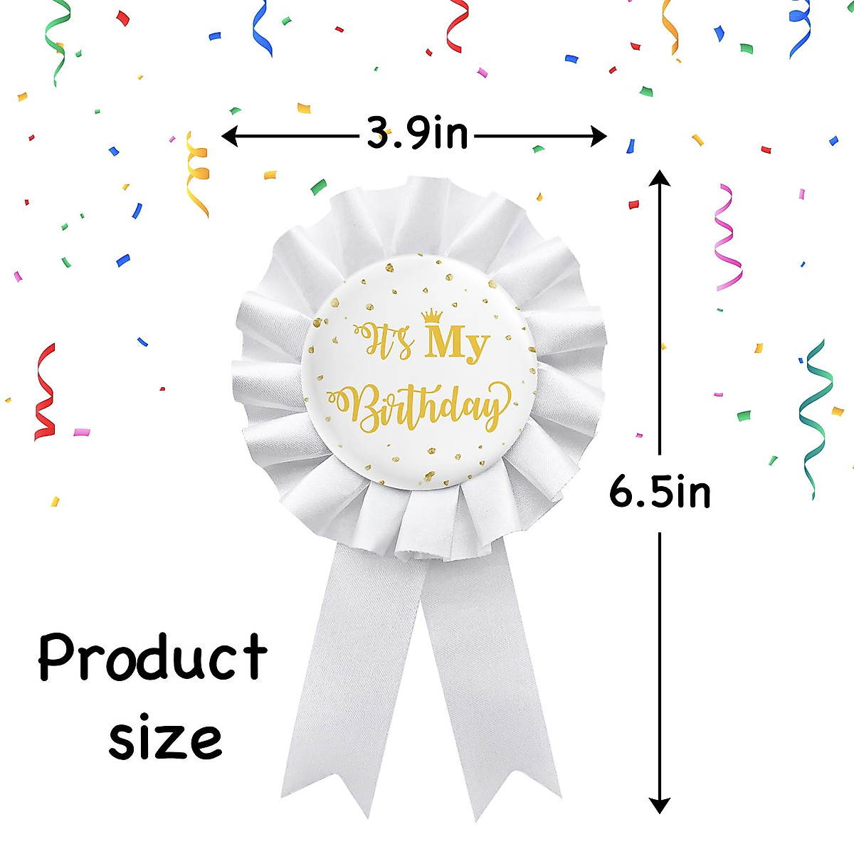 WIDEIDEAL White It's My Birthday Tinplate Badge Pin, Boys and Girls Happy Birthday Award Ribbon Children Adults Party Decorations Sign