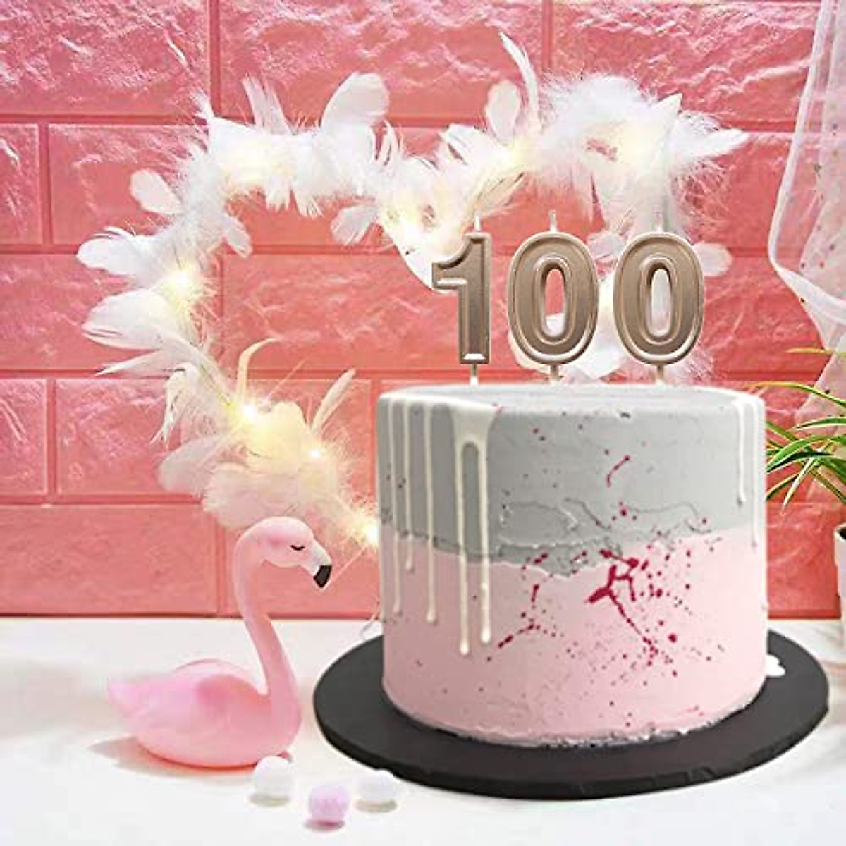 Rose Gold 100th Birthday Candles, Number 100 Candles for Cakes, Happy 100 Days or Years Cake Topper Numeral Candle for Birthday Anniversary Celebration Decoration Party Supplies