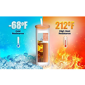 MHM Sublimation Glass Blank Tumbler Skinny Frosted 20oz and 25oz with Bamboo Lid and Straw (Sky Blue, 20oz)