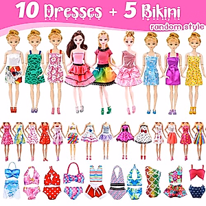 50 Pcs Doll Clothes Outfit for 11.5 Inch Doll, Doll Accessories Collection with 3 Princess Dresses+10 Dressest+6 Tops+6 Pants+5 Bikinis+5 Accessories+5 Bags+10 Shoes(Random Style)