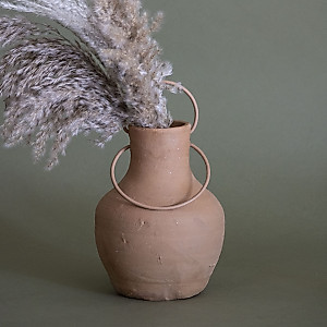 Foreside Home and Garden Natural Terracotta Decorative Metal Deco Handle Vase Large