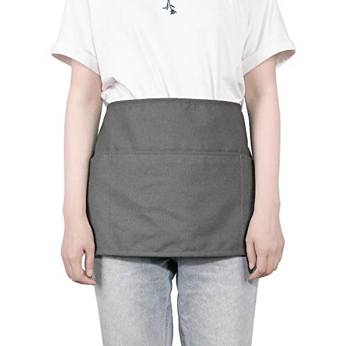 GNEGNI 3 Pockets Waist Apron-Waitress Waiter Server Apron Short Half Uniform Apron Dark Gray