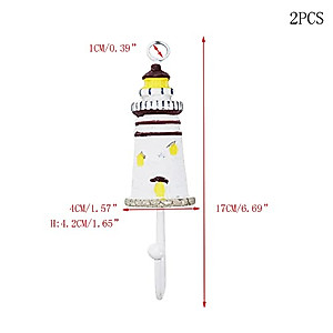 Faotup 2PCS 6.69Inch Leigth Wood Lighthouse Wall Hooks,Lighthouse Hooks for Wall,Lighthouse Coat Hooks,Nautical Theme Hooks
