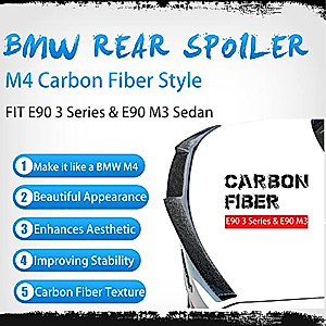 Acmex Rear Spoiler Wing Fits for 2008-2012 BMW E90 M3 Sedan & 2006-2011 E90 3 Series Sedan Trunk M4 Style 323i 325i 325xi 328i 328i xDrive 330i 330xi 335i 335d 335i xDrive M3 (Carbon Fiber)