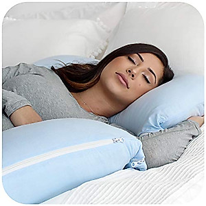 Pharmedoc Pregnancy Body Pillow Cover Replacement for U Shaped Body Pillow with Detachable Extension ONLY- Jersey Cover Only - Light Blue