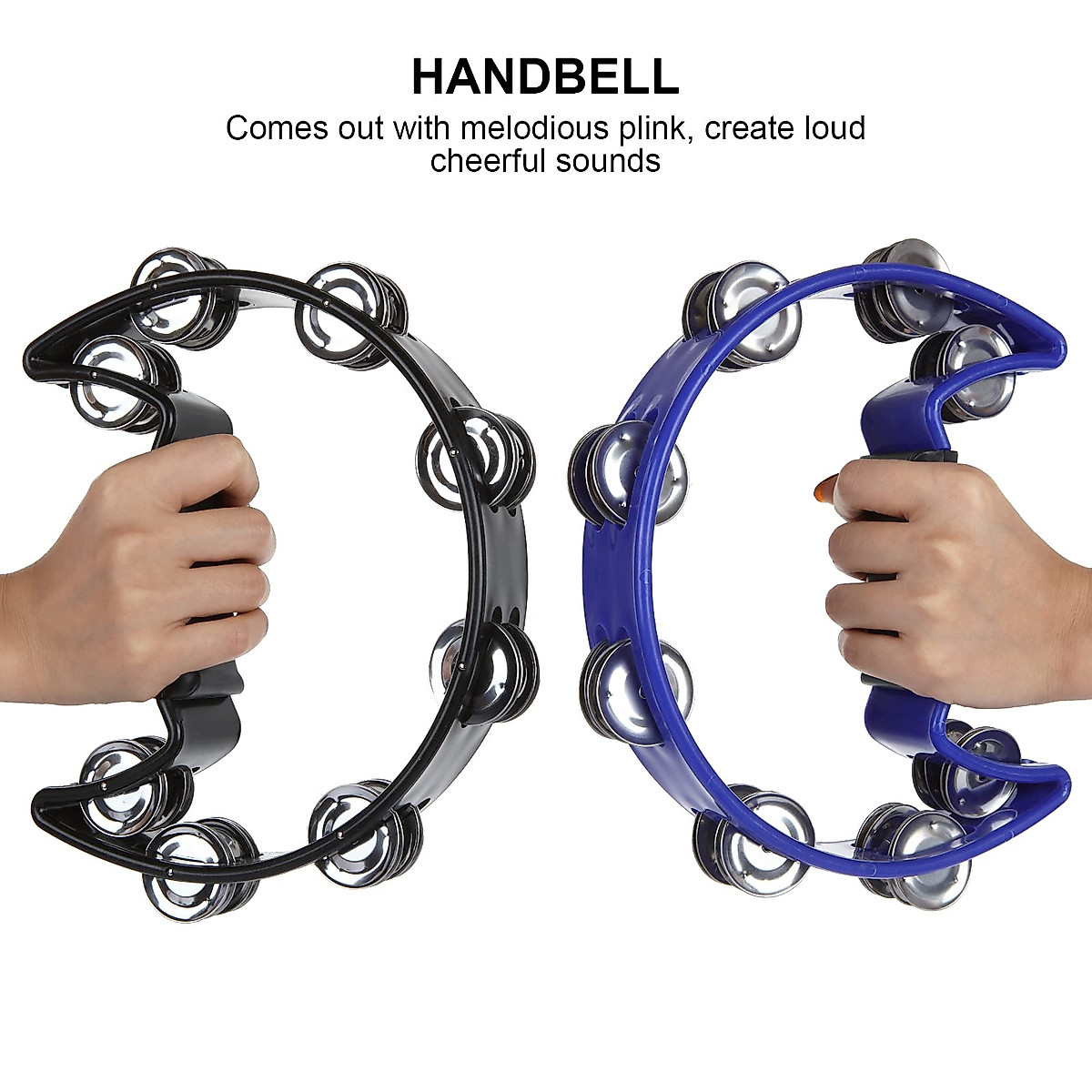 LTGO EOEXN 4 Pack Half Moon Tambourine for Adults Tamborines Musical Instrument Percussion Instruments Tambourine Double Row Plastic Music Rhythm Tambourine for KTV Party（2 Black, 2 Blue）