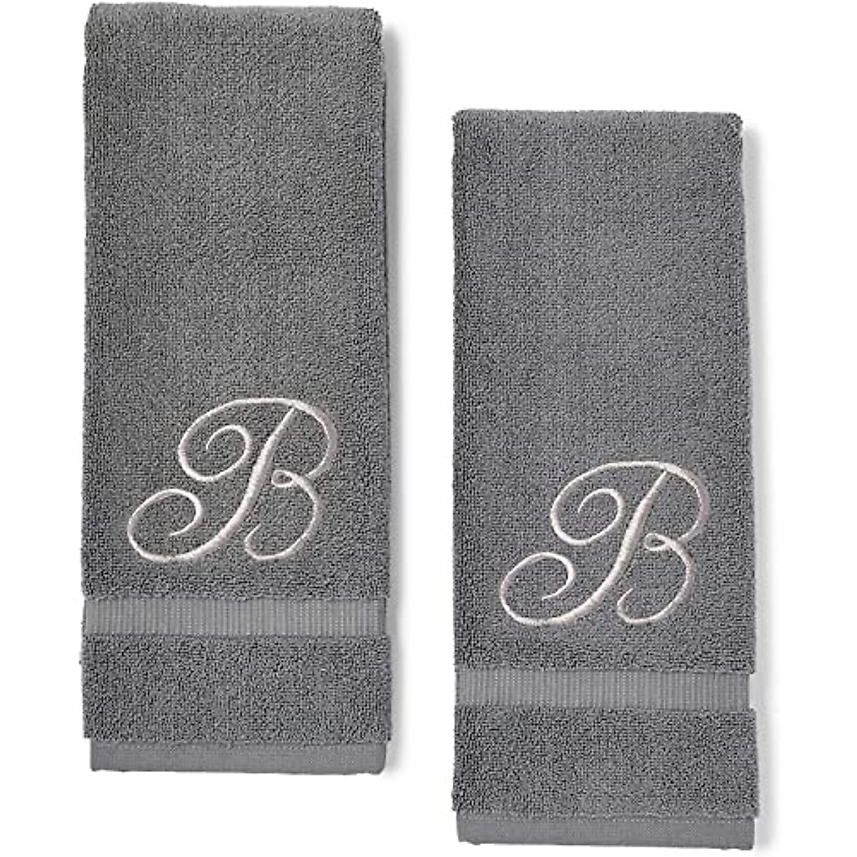 Juvale 2 Pack Letter B Monogrammed Hand Towels, Gray Cotton Hand Towels with Silver Embroidered Initial B for Wedding Gift, Bridal Shower, Baby Shower, Anniversary (16 x 30 Inches)