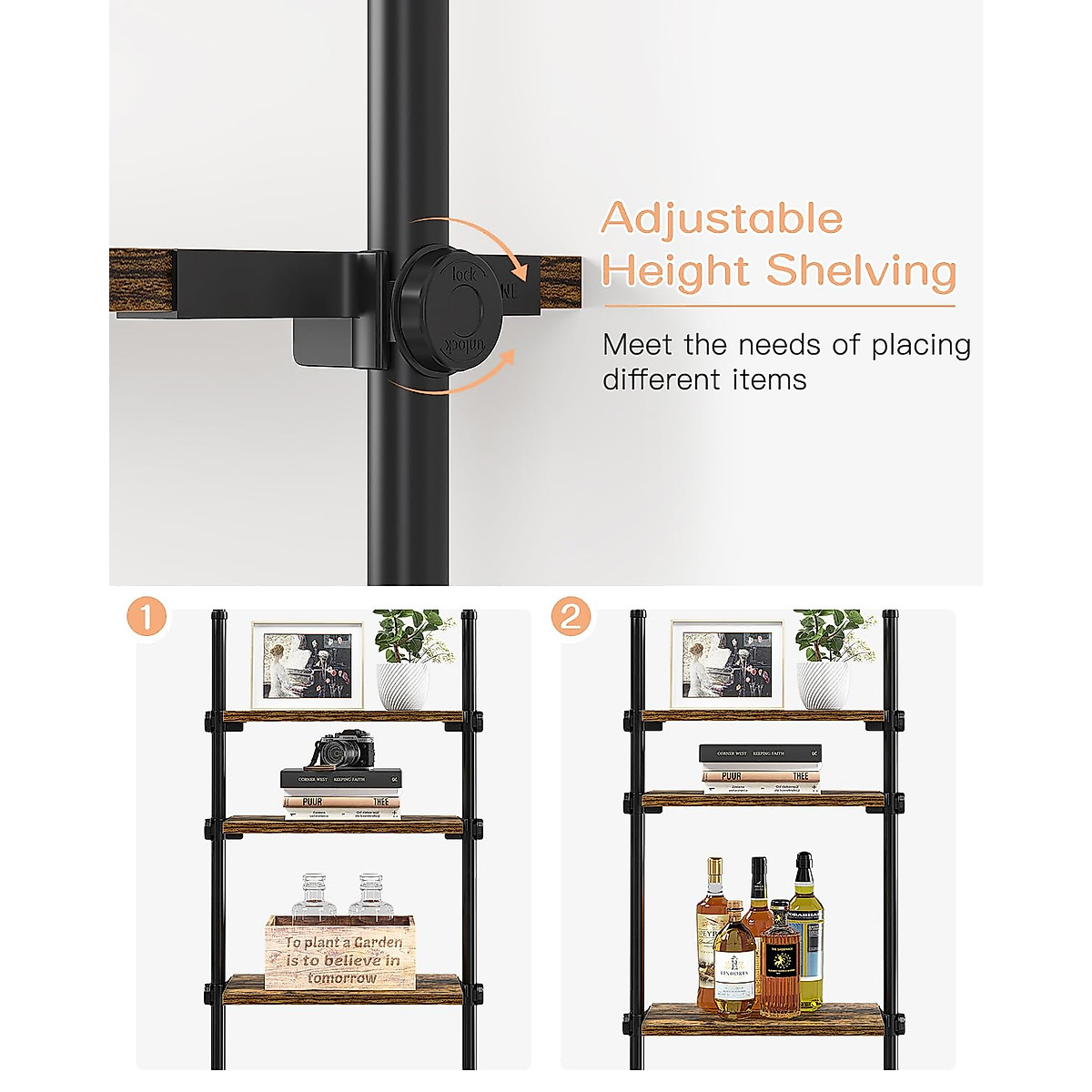 ALLZONE Adjustable Tall Narrow Bookshelf for Bedroom,4-Tier Ladder Bookshelf for Small Spaces,Tension Mount Small Book Shelf and Tall Bookcases, 64 to 113Inch Height Skinny Bookshelf with Open Storage