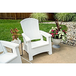 Suncast UV-Resistant Stylish Adirondack Outdoor Backyard Patio Chair with in-Seat Storage, White