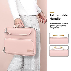 MoKo 12.9 Inch Laptop Sleeve Case Fits iPad Pro 12.9 M2 2022/2021/2020, Galaxy Tab S9+ 12.4 2023, Surface Laptop Go 12.4, Waterproof Polyester Bag with Double Pockets, Retractable Handle, Pink