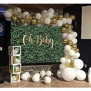 Cenven Oh Baby Green Leaves Wall Backdrop Green Grass Baby Shower Photography Background Baby Newborn Announce Pregnancy Birthday Party Decorations Supplies Photo Studio Props 7x5FT