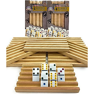 Matty's Toy Stop Deluxe Solid Wood Domino Trays (4 Count) Game Bundle - 2 Pack (8 Trays Total)