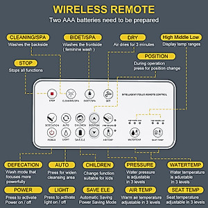 ZMJH Bidet Toilet Seat, Electric Smart Heated Seat with Slow Closes, Vortex Wash, Warm Dryer, Rear and Front Wash, Warm Water, Remote Control, and Night Light, White, A102S-W (Elongated)