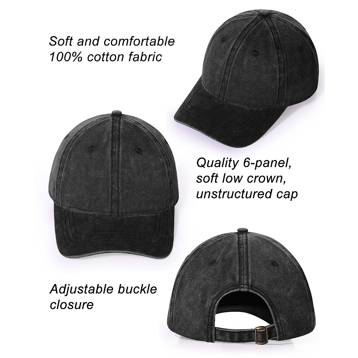 Oversize XXL Washed Cotton Baseball Cap, Extra Large Hat for Big Heads 23.5"-26", Plus Size Unstructured Denim Dad Hats