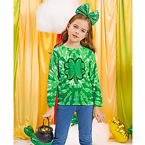 IIMMER Little Boys Girls Fahion St Patty Day Tie Dye Irish Shamrock Long Sleeve Shirt 7-8 Years