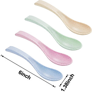 Outus 8 Pieces Wheat Straw Plastic Spoon Dinner Spoon Portable Wheat Straw Soup Spoon Dishwasher and Microwave Safe Spoon