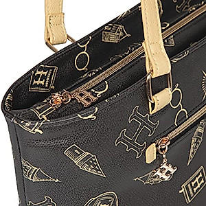 PICNIC TIME Harry Potter Hogwarts Uptown Cooler Tote Bag, Insulated Purse Lunch Bag for Her, Stylish Beach Bag Soft Cooler, (Black with Gold Accents), 14.37 x 7.28 x 10.63