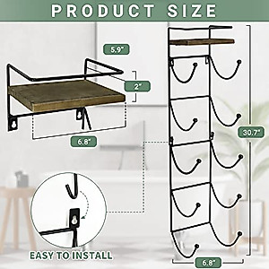 Towel Rack Wall Mounted with Top Shelf,Towel/Wine Rack Holder Organizer with 5 Compartments and Top Wooden Shelf for Bathroom Storage Bath Towels, 30.7" L x 7" W