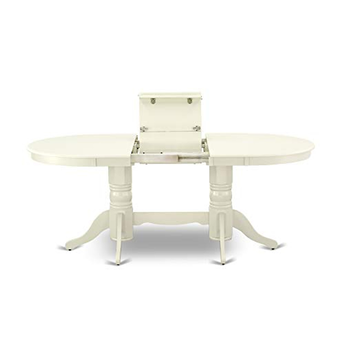East West Furniture VADO7-LWH-W 7Pc Dinette Set Includes a 59/76.4 Inch Oval Dining Table with Butterfly Leaf and 6 Wood Seat Kitchen Chairs, Linen White Finish