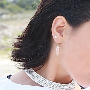 Paialco Hand Wired Natural Rose Quartz Healing Crystal Point Chakra Dangling Earrings