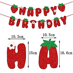 BIEUFBJI Strawberry Happy Birthday Banner, Glitter Strawberry Banner, Strawberry Theme Birthday Garland for Birthday Party Hanging Decorations