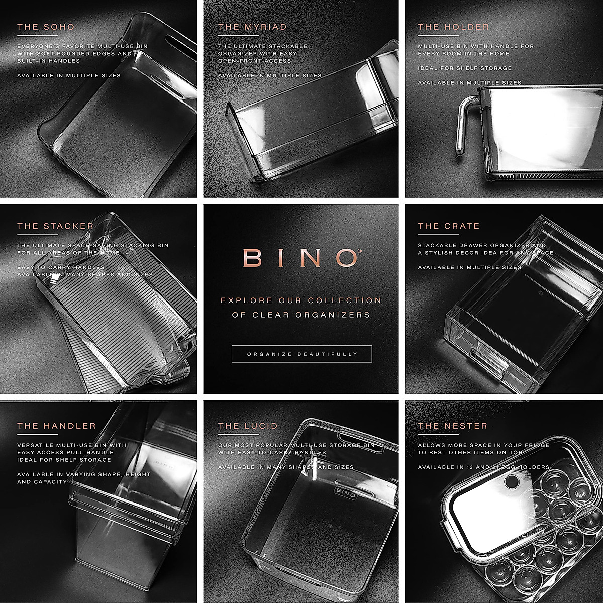 BINO Plastic Storage Bins - Small 2 Pack, White - THE SOHO COLLECTION - Pantry Organizers and Fridge Organizer