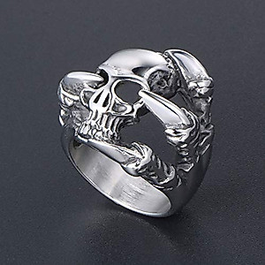 NanMuc Vintage Stainless Steel Gothic Skull Ring Punk Biker Statement Ring Cocktail Party Ring Size 12