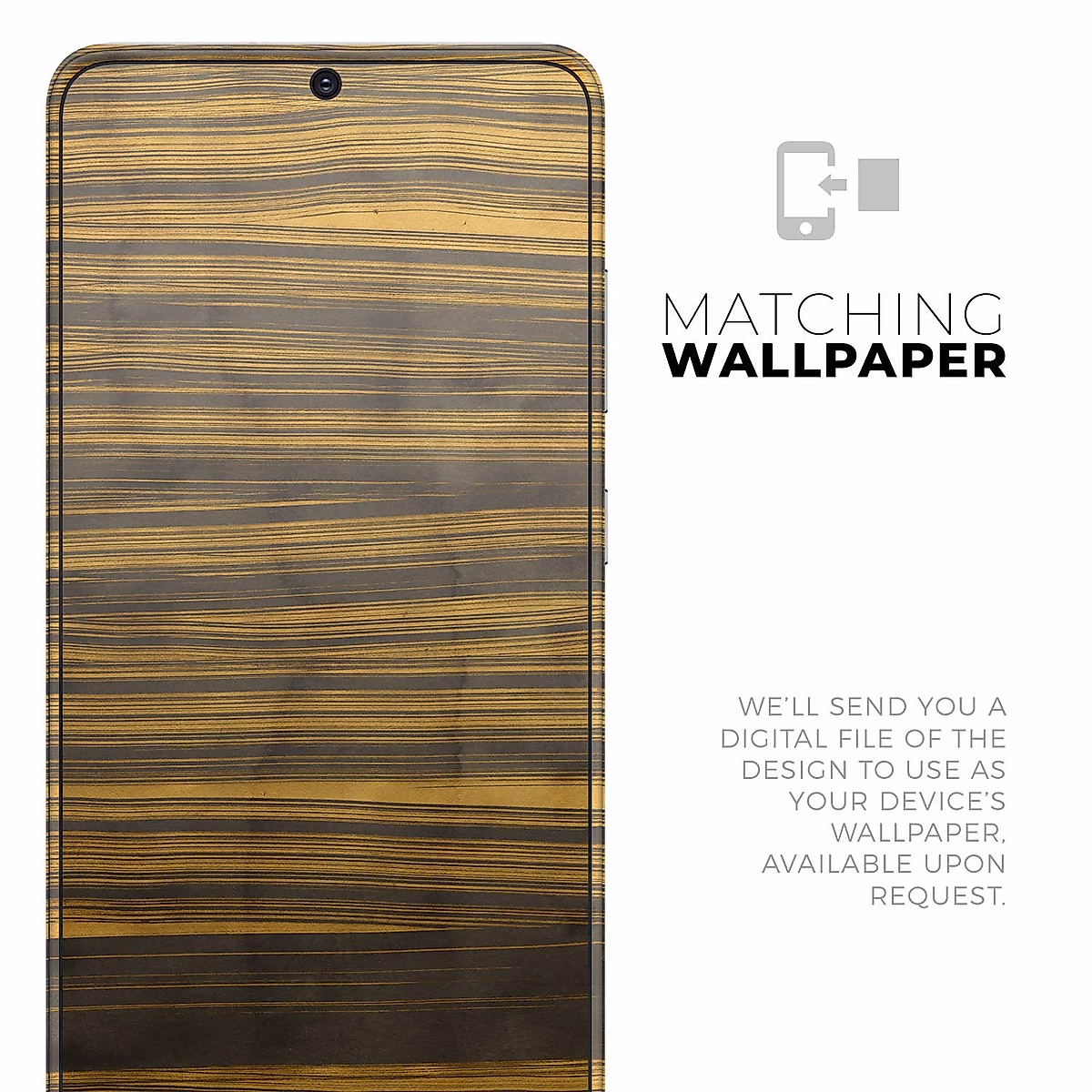 DesignSkinz Gold Standard Zebrawood Protective Vinyl Decal Wrap Skin Cover Compatible with The Samsung Galaxy S20 (Screen Trim & Back Glass Skin)