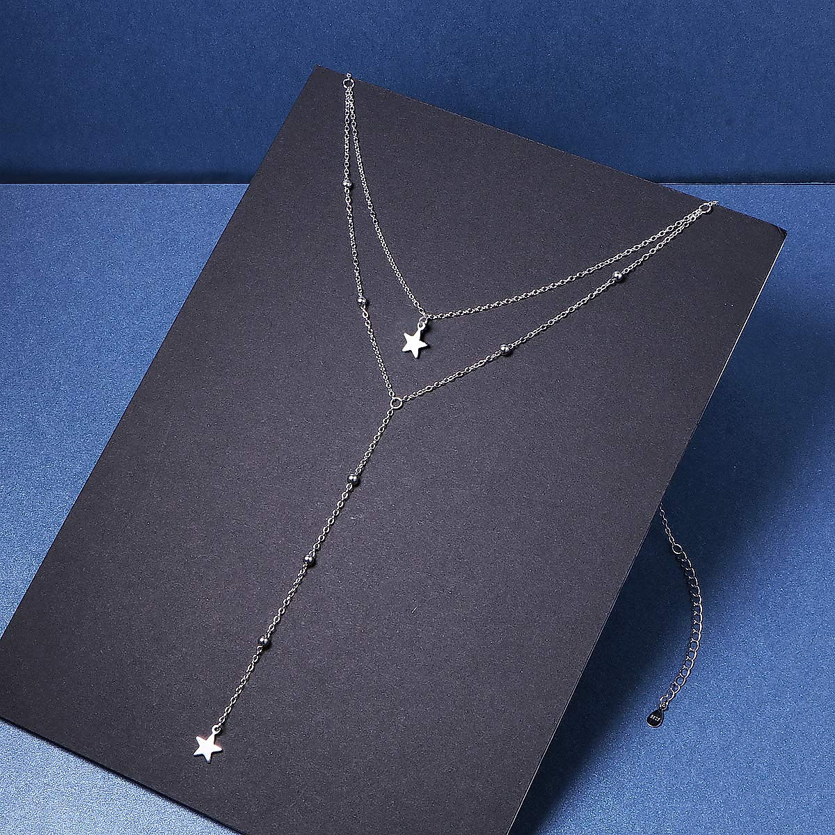 DAOCHONG S925 Sterling Silver Double Chain Bead Star Layered Necklace for Women Christmas Graduation Gift Y2K Jewelry (Layered Star)