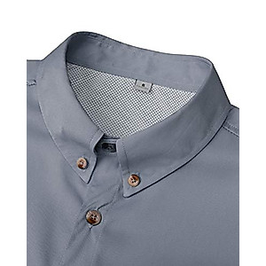 Alimens & Gentle Men's Short Sleeve UPF 40 Sun Protection Wicking Fabric Outdoor Fishing Shirt, Grey, Large
