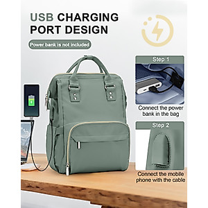 winspansy Travel Laptop Backpack for Women Men, Aesthetic Personal Item Size Carry on Backpack, Weekender College Casual Daypack Work Backpack Purse Waterproof Nurse Bag Fits 15.6 Inch Laptop, Green