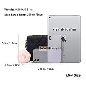 JSTRIVE Cute Purses for Teen Girls Small Purse and Quilted Crossbody bags for Women with Chain Strap, Nylon Lightweight, 8” Black