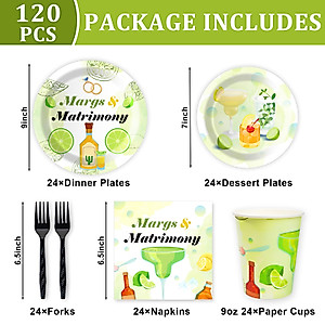 EggSun 120Pcs Margs And Matrimony Bachelorette Party Paper Plates Napkins Cups,Margs And Matrimony Decorations,Margarita Bachelorette Party Supplies,Bachelorette Fiesta Bridal Shower Party Serves 24