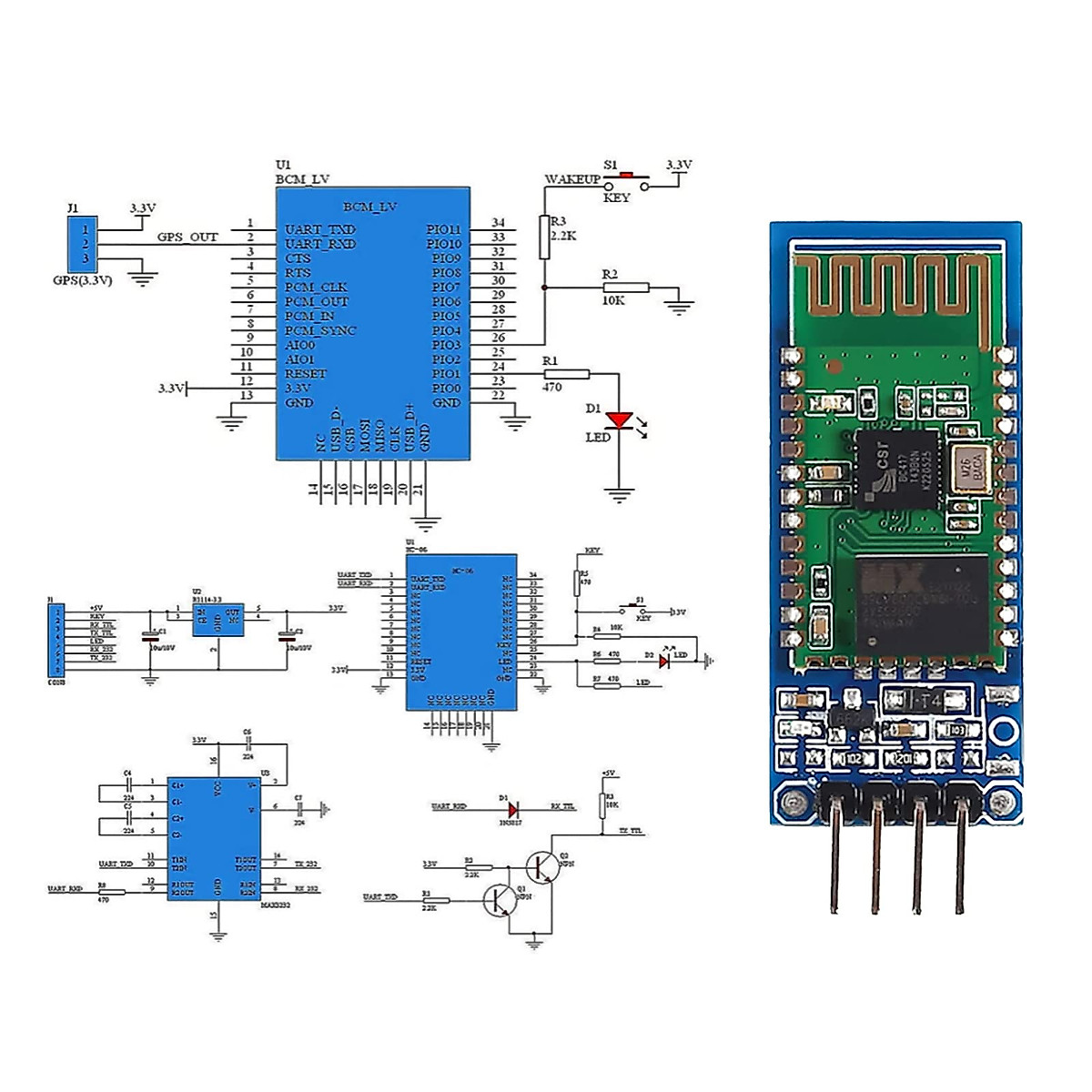AEDIKO 4pcs HC-06 Bluetooth Module RS232 4 Pin Wireless Serial RF Transceiver Module Bi-Directional Serial Channel Slave Mode Module