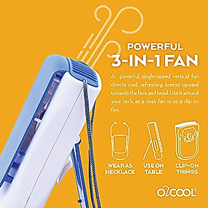 O2COOL Deluxe Necklace Fan | Battery Powered, Hands-Free Personal Cooling Fan w/Adjustable Lanyard, Table Top Stand + Wearable Clip (Dark Blue + Purple (2 Pack))