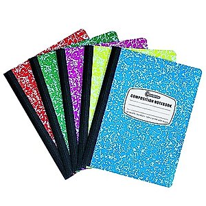 Rosmonde Wide Ruled Composition Notebooks, 5 Pack, 200 Pages (100 Sheets), 9-3/4 x 7-1/2", Assorted Colors Composition Notebook, Sewn Binding, Hard Cover Books, School Supplies, Colors May Repeat