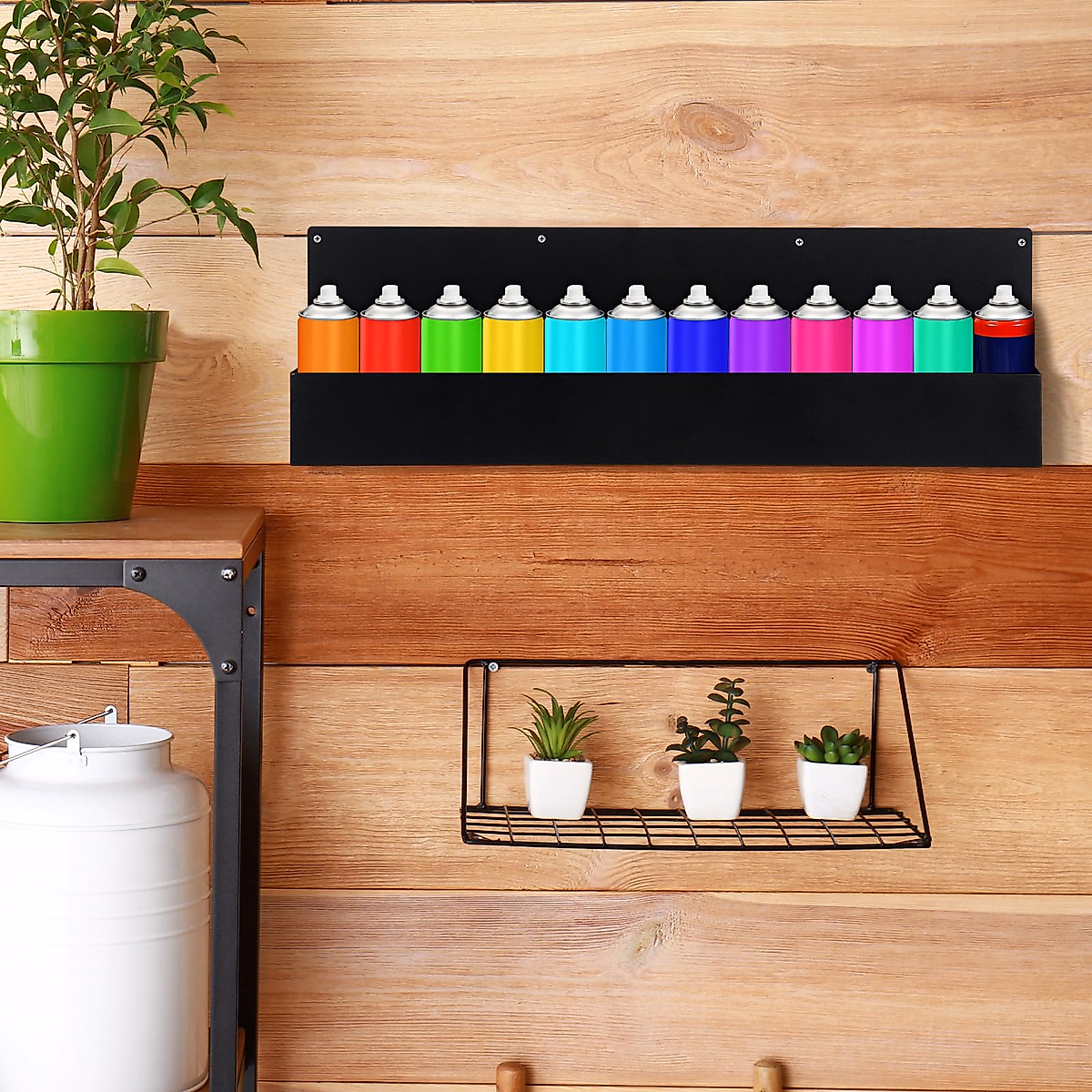 Menkxi 2 Pcs Aerosol Spray Can Rack Wall Mount 32 Inch Spray Can Holder Organizer Wide Metal Spray Paint Storage Bottle Holder Rack with Hardware for Garage and Workspac(32 Inch)