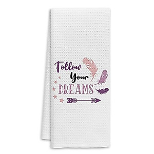 Follow Your Dreams Inspirational Quotes Kitchen Towels Dish Towels Hand Towels,Pink Arrow Feathers Pattern Girls Towels and Washcloths,Gifts for Teens Girls Sisters