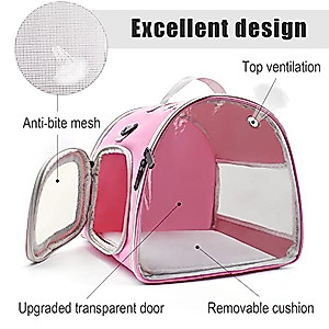 Small Animal Carrier Bag, Upgraded Portable Guinea Pig Carriers, Transparent Hamster Carrying Case, Reptile Rat Rabbit Bearded Dragon Hedgehog Carrier Bag for Travel, Hiking, Walking, Outdoor (Pink)