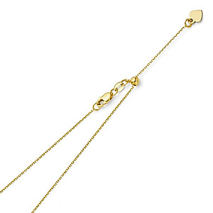 14k REAL Yellow Gold Solid 1mm Cable Link Length Adjustable Chain Necklace with Lobster Claw Clasp - 20"