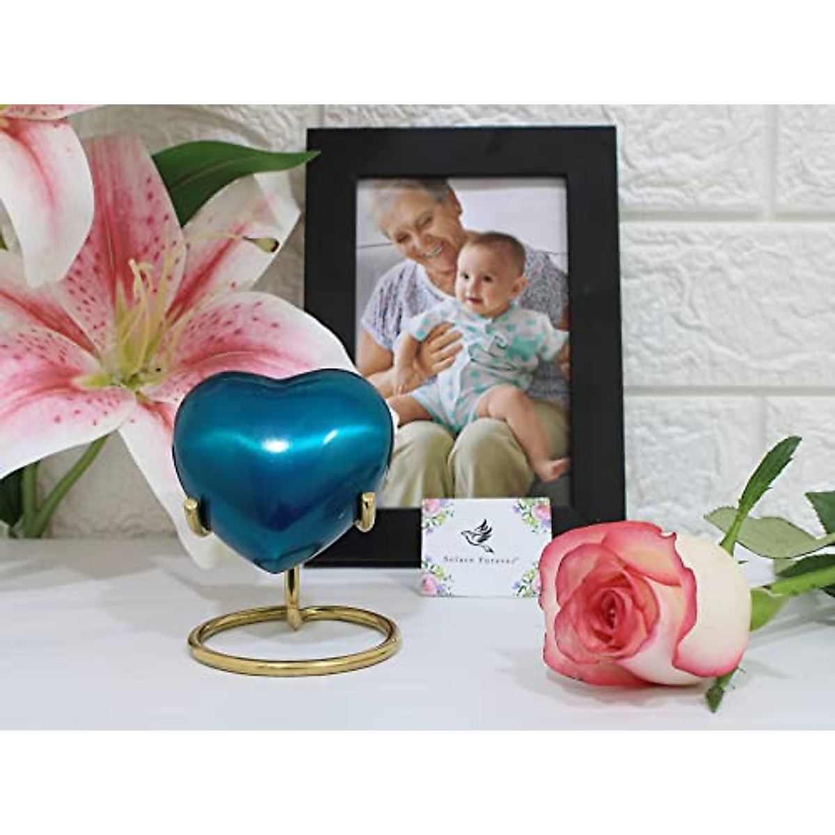 Blue Heart Keepsake Urn - Mini Cremation Urn with Stand & Box - Small Blue Urn for Ashes - Token Urn for Human Ashes or Pet - Honor Your Loved One with a Blue Heart Urn - Perfect Mini Urn Keepsake
