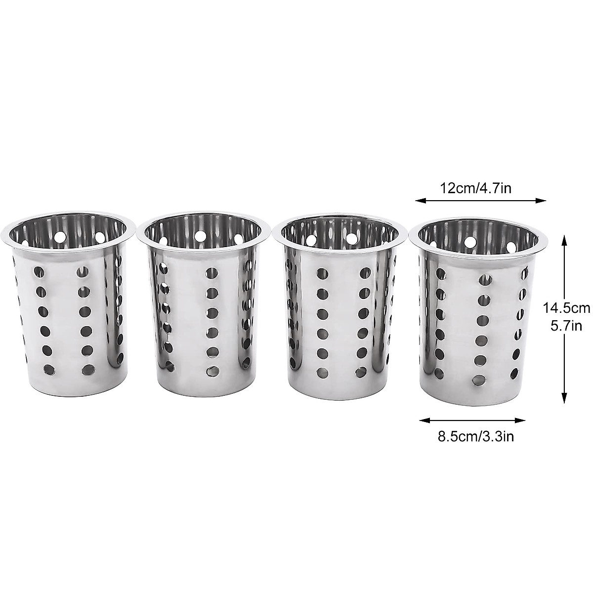 BJTDLLX Commercial 4-Hole Flatware Cylinder Holder with Cups, 4-Compartment Stainless Steel Cylinder Flatware Silverware Caddy Utensil Holder Organizer Canddy Countertop for Restaurant Kitchen