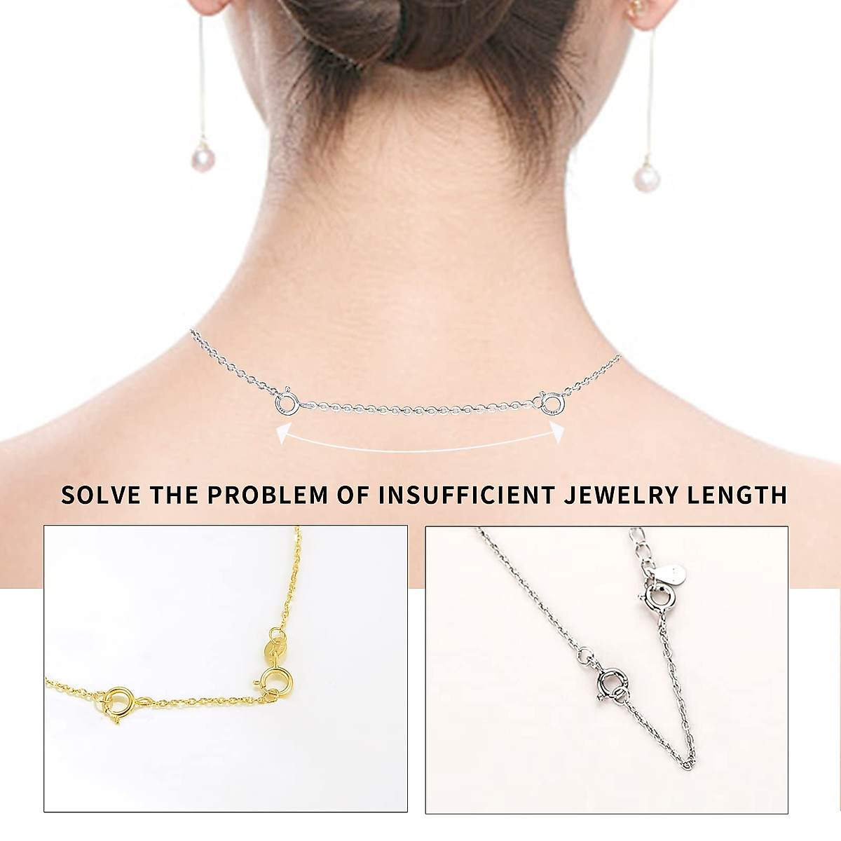 ADMITRY 925 Sterling Silver Necklace Extender,Durable Chain Extenders,Necklace Bracelet Anklet Jewelry Extension for Women (1 2 3 Inch)