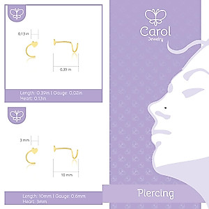 Carol Jewelry 18k Solid Yellow Gold Tiny Nose Stud Bone L Shape Heart 2.5 mm Shaped Nose Piercing